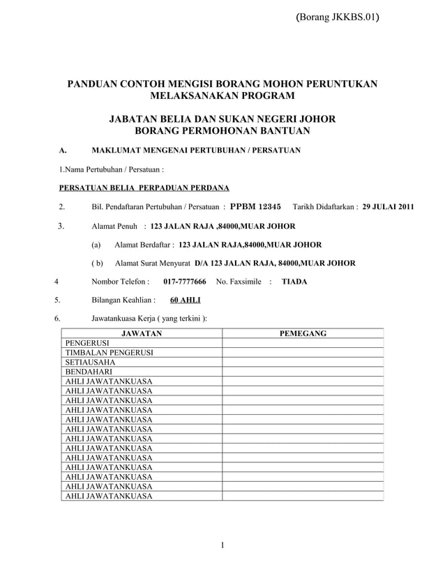 Borang PANDUAN CONTOH MENGISI BORANG PERMOHONAN PERUNTUKAN PROGRAM | DOC
