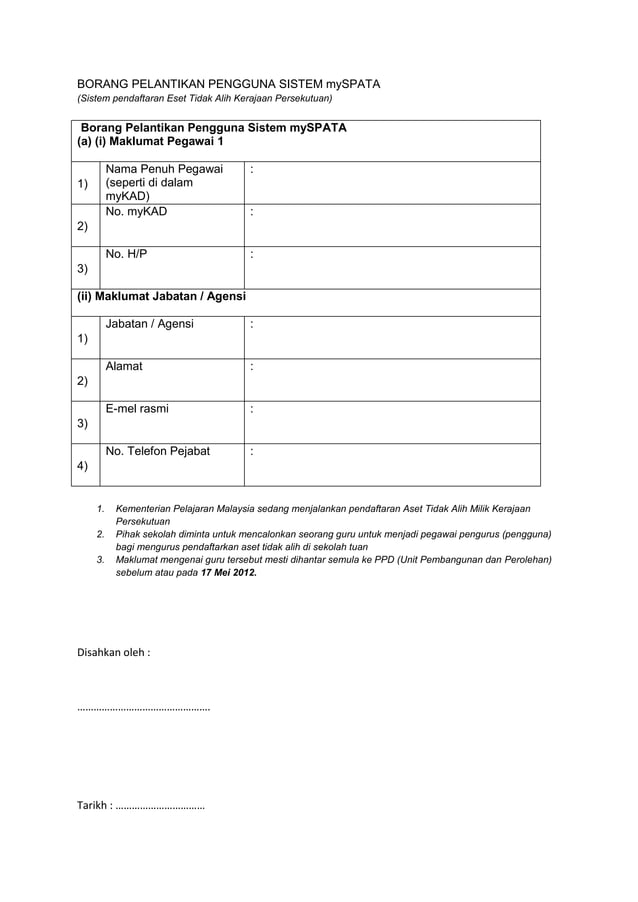Borang pelantikan pengguna_sistem_myspata | DOCX