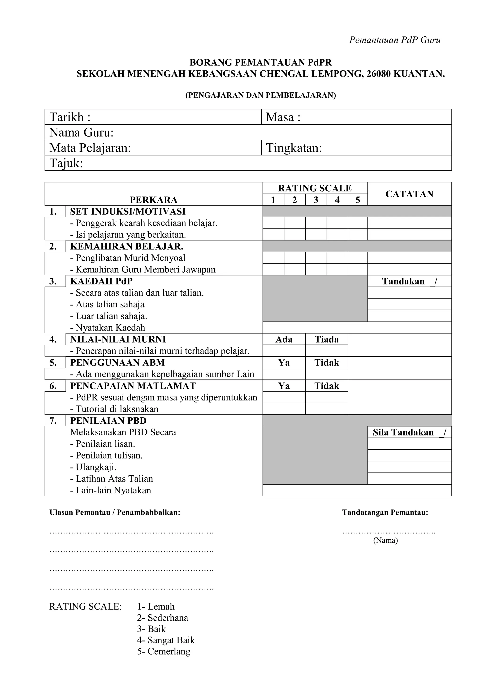 BORANG PEMANTAUAN PdPR.DOC