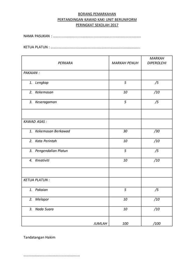 Borang pemarkahan kawad kaki | DOCX