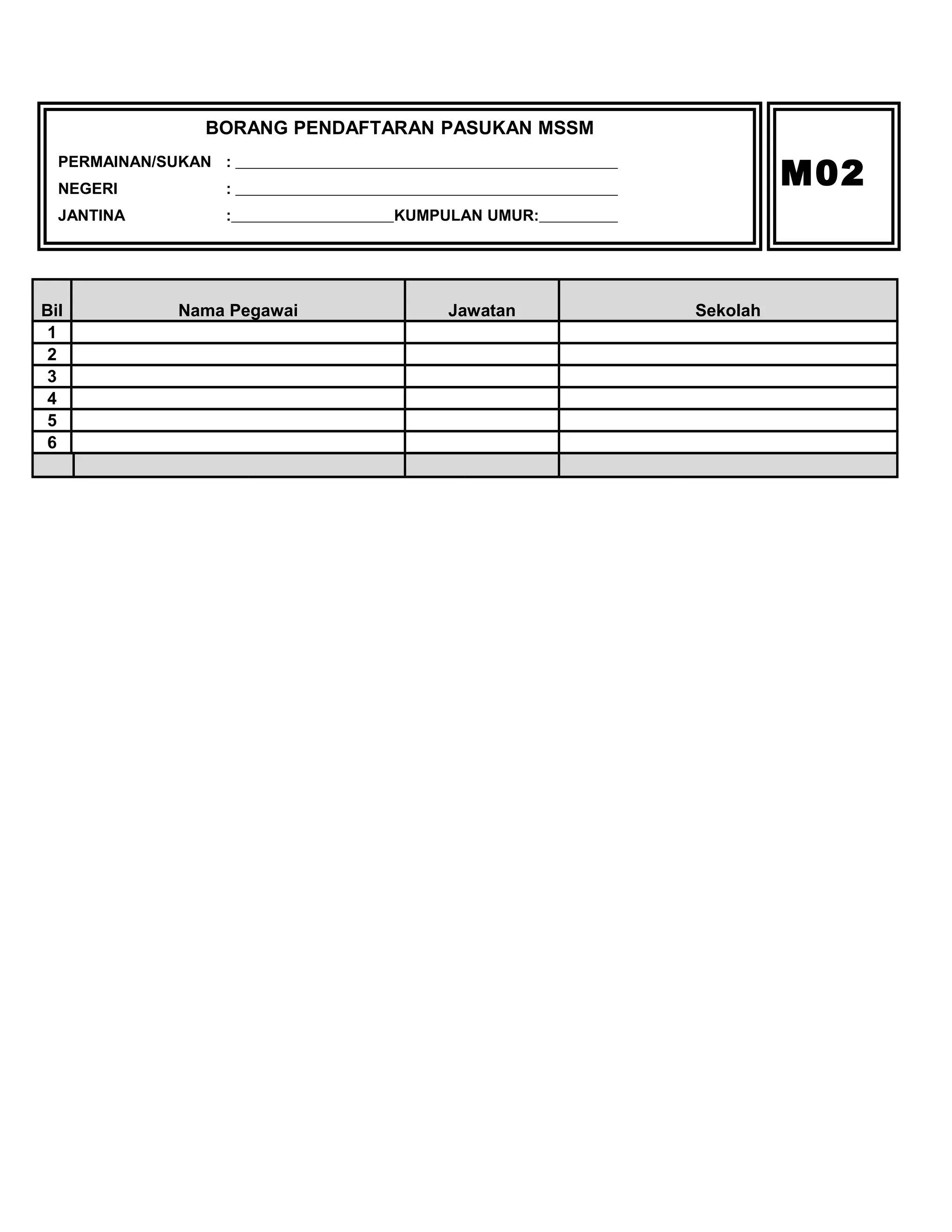 Borang pendaftaran m02 terkini | DOC
