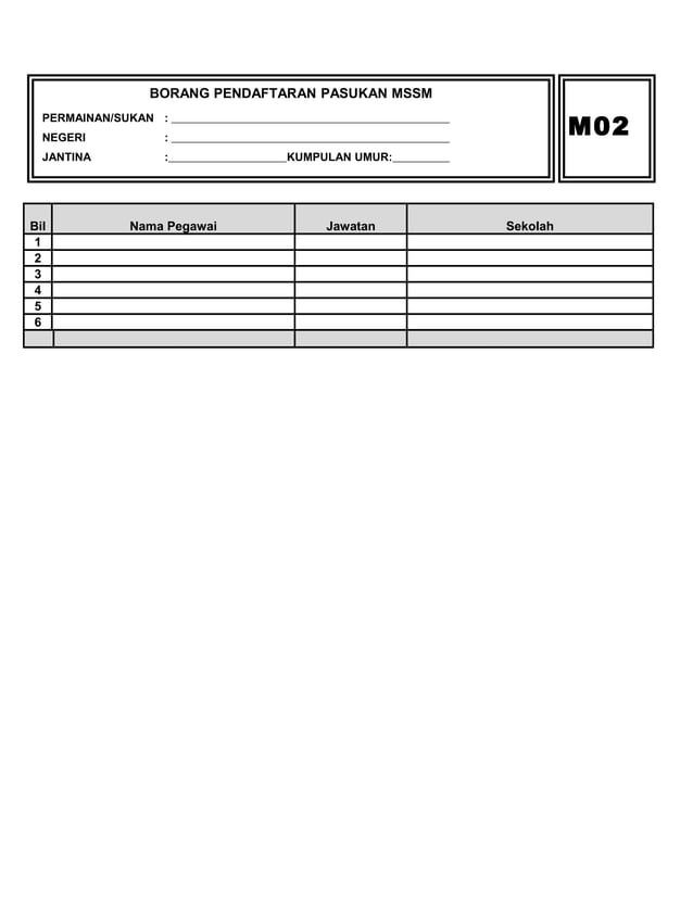 Borang pendaftaran m02 terkini | DOC