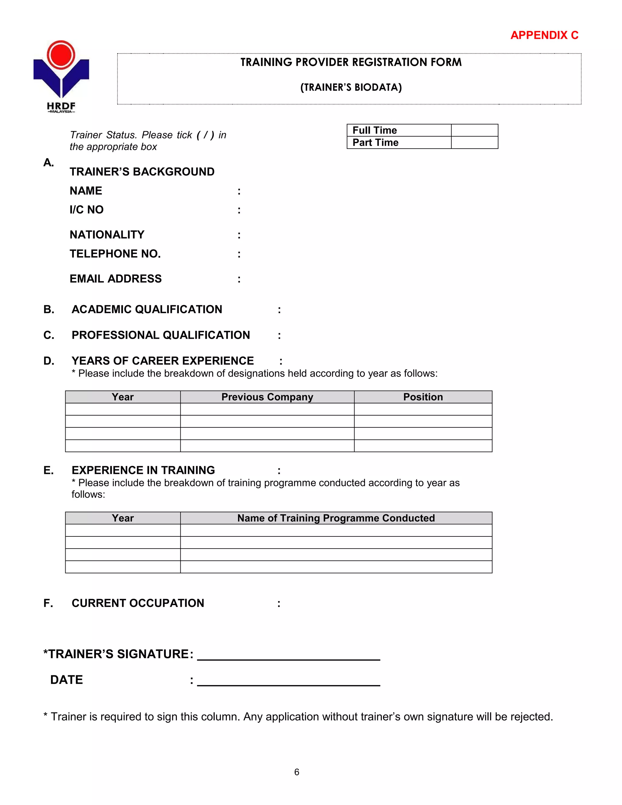 Borang pendaftaran penyedia latihan | PDF