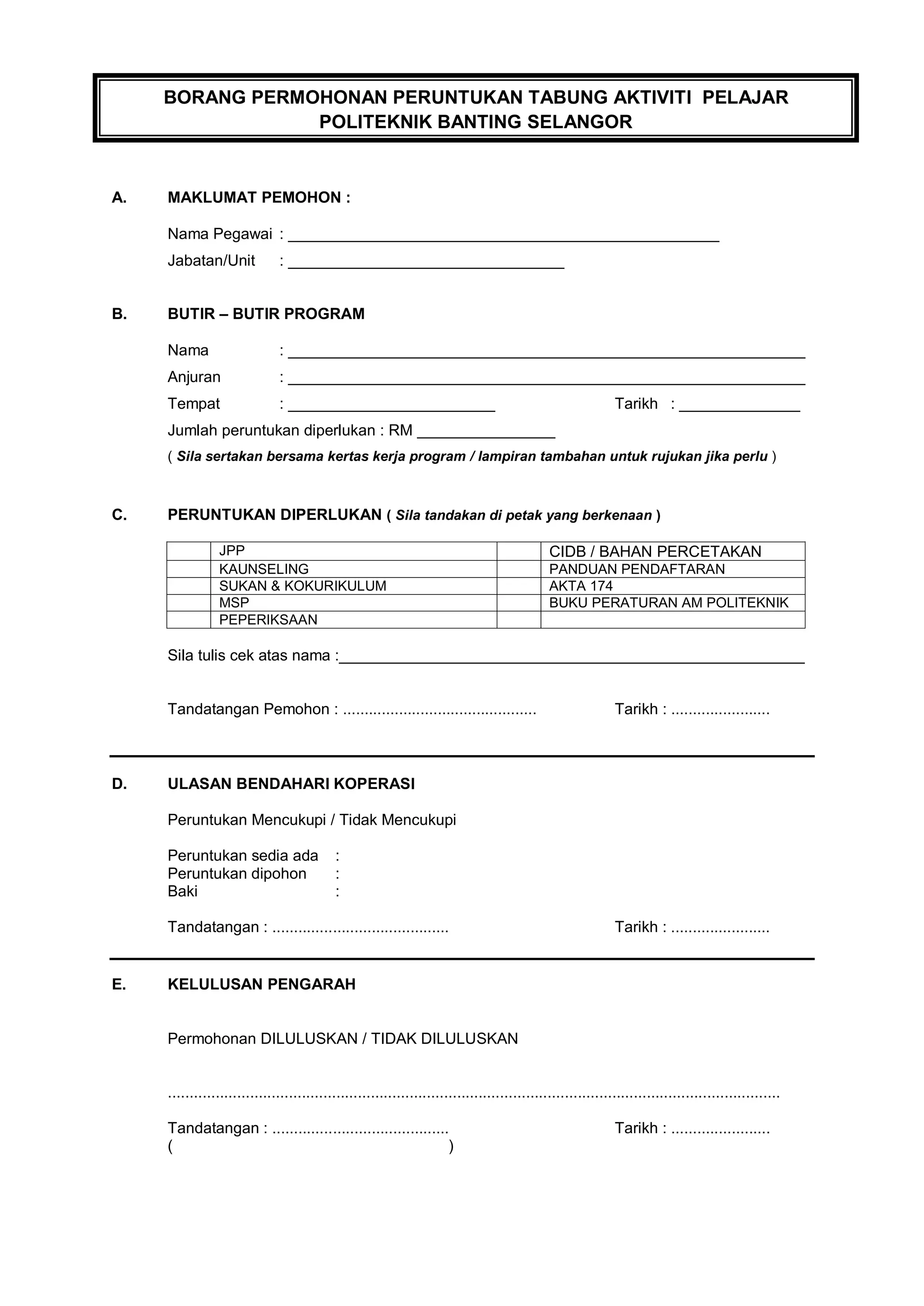 Borang pengeluaran aktiviti pelajar | PDF