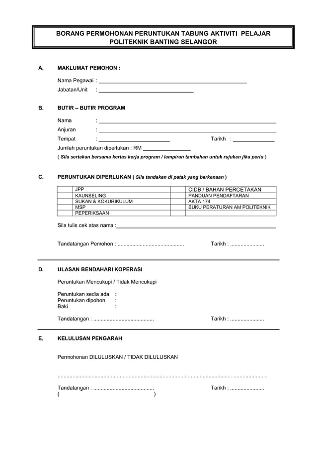 Borang pengeluaran aktiviti pelajar | PDF