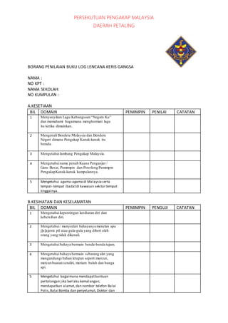 Borang penilaian buku log lencana keris gangsa | DOCX