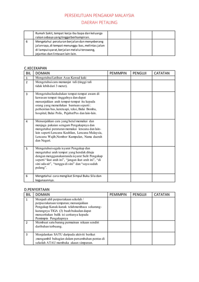 Borang penilaian buku log lencana keris gangsa | PDF