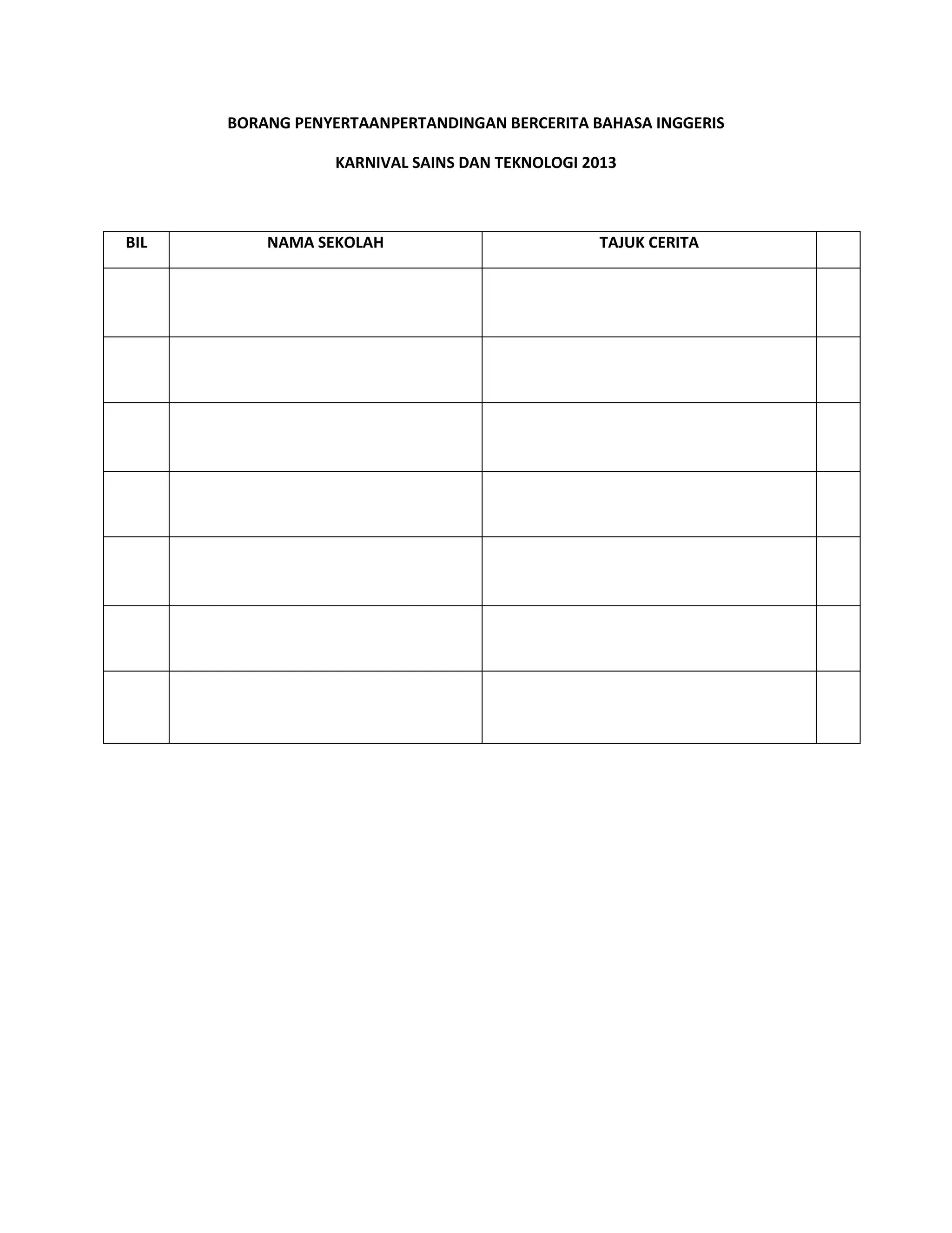 Borang penyertaanpertandingan bercerita bahasa inggeris | DOCX