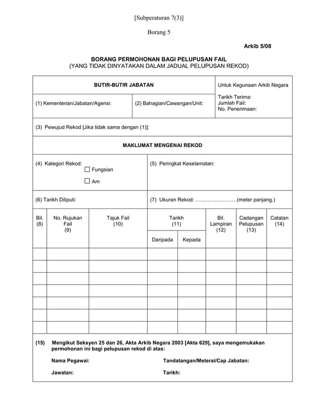 Borang permohonan bagi pelupusan fail (yang tidak di nyatakan dalam ...