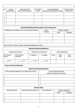 Borang permohonan jawatan mpm | DOC