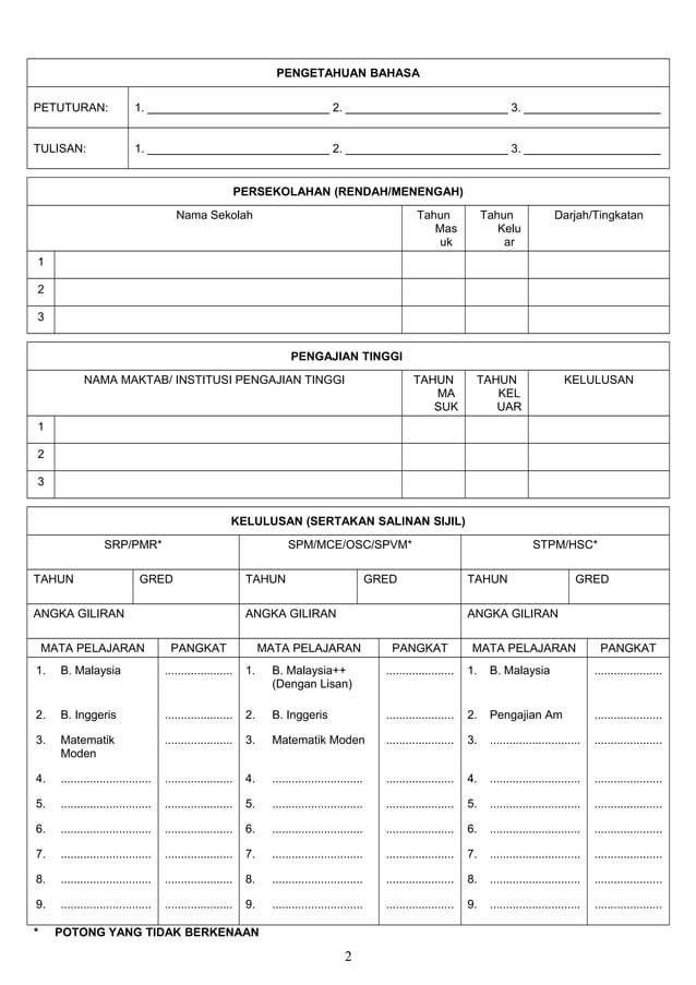 Borang permohonan jawatan mpm | DOC