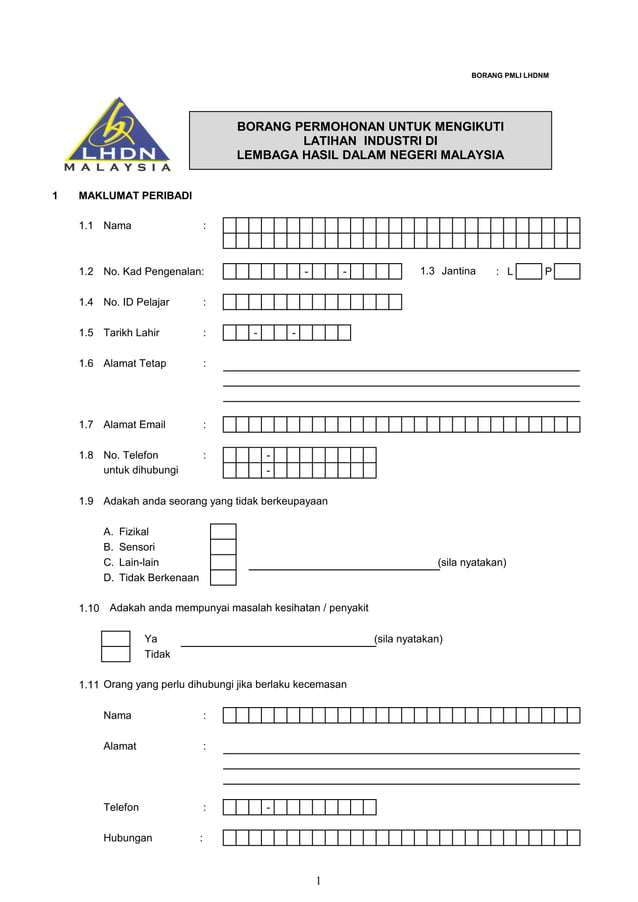 Borang permohonanli lhdn | PDF