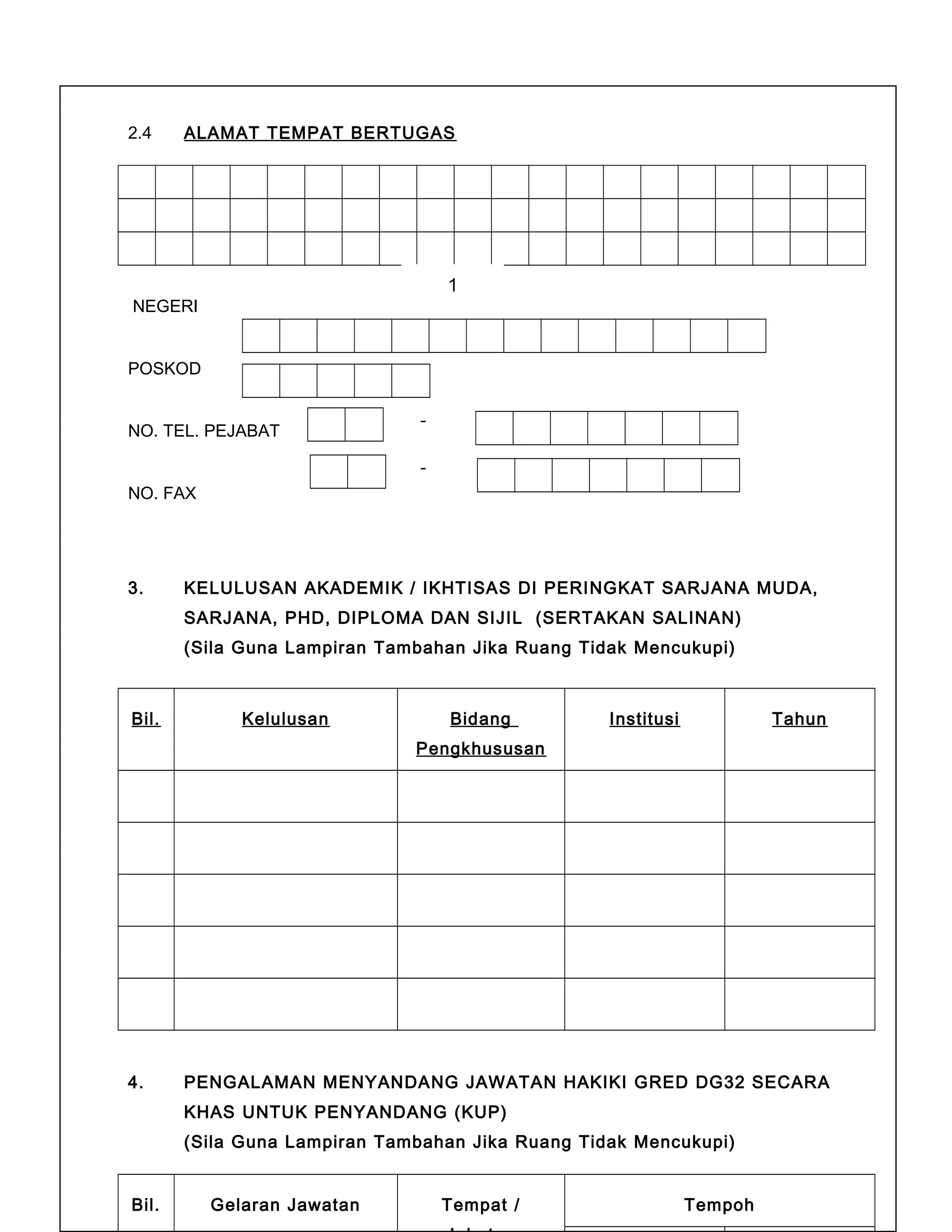 Borang permohonan memangku jawatan ppps gred dg41 (hakiki) | DOC
