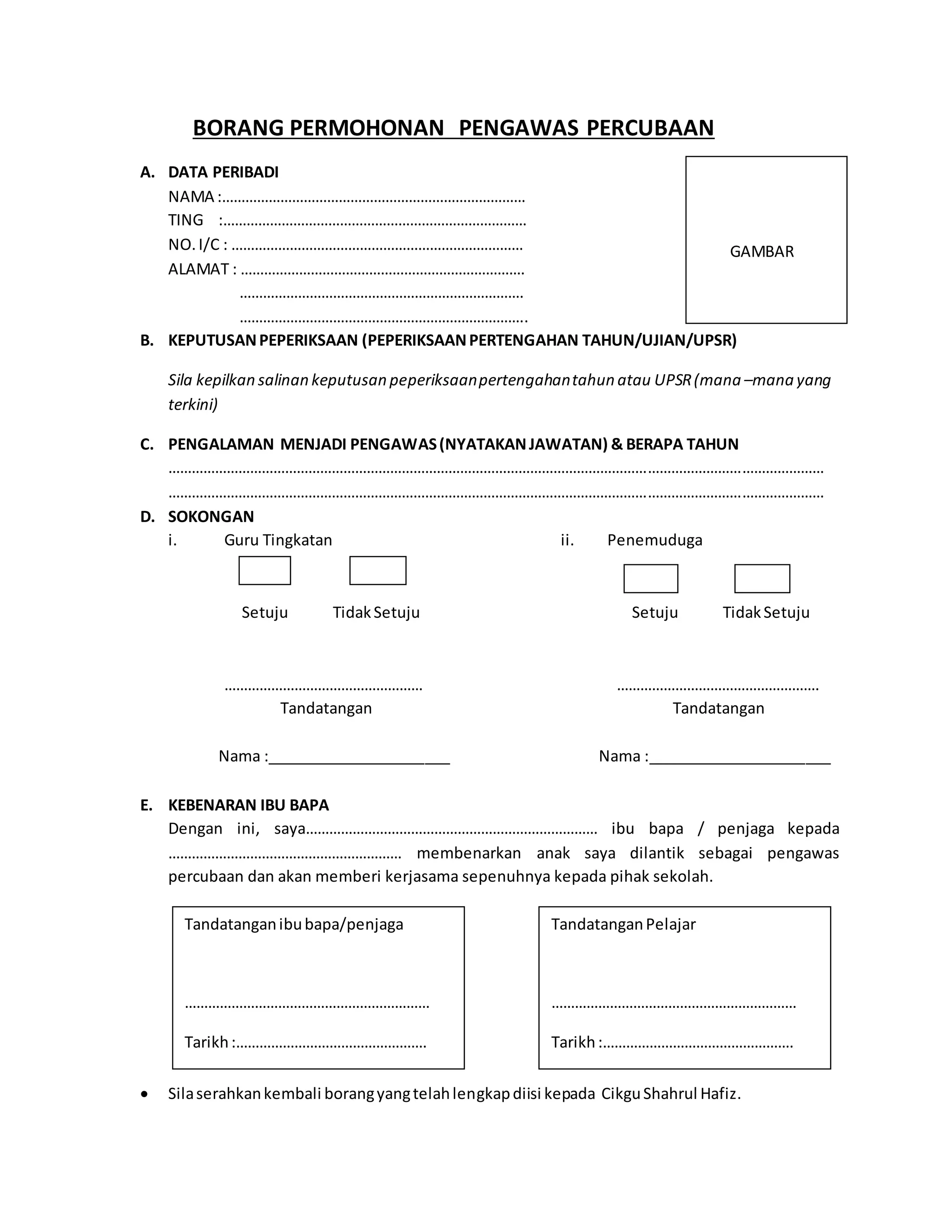 Borang permohonan menjadi pengawas | DOCX