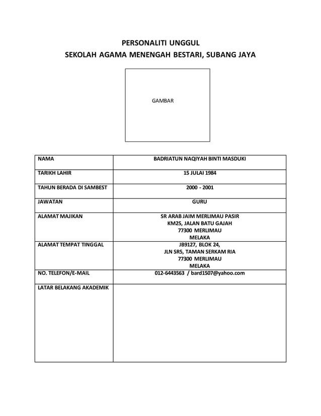 Borang personaliti unggul | DOCX