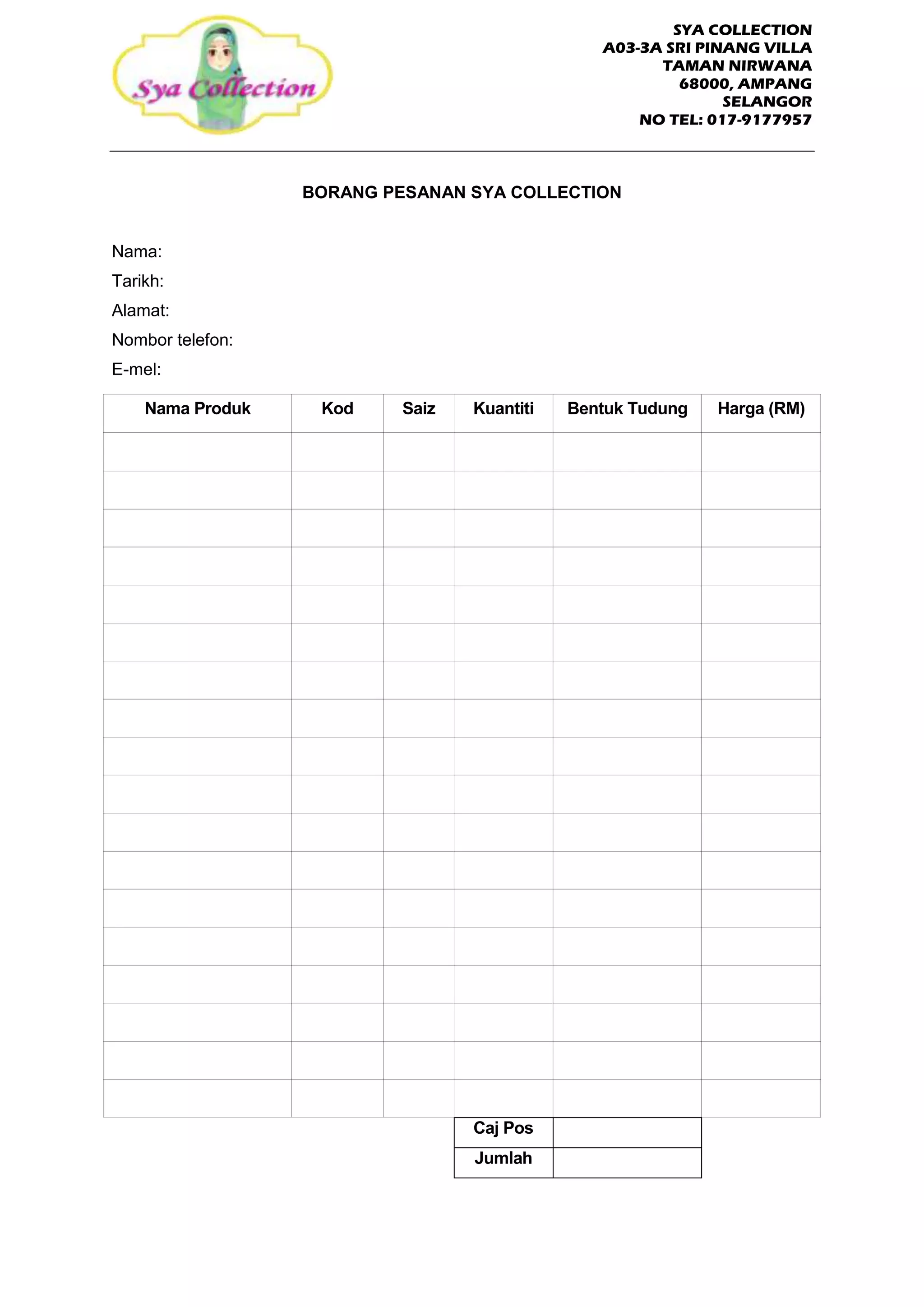 Borang pesanan sya collection | DOCX