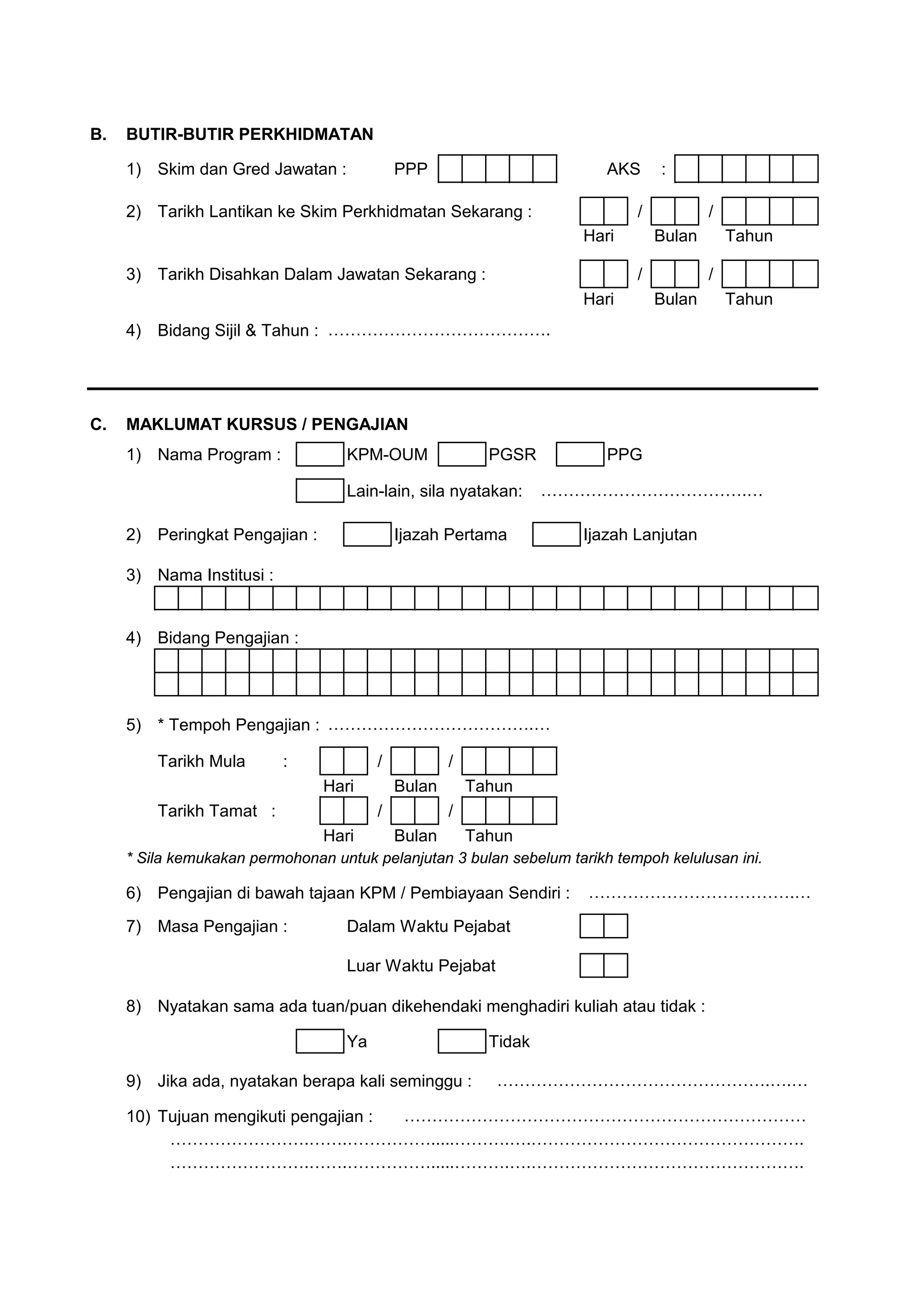 Borang pjj b | PDF