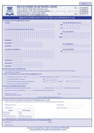 BORANG POTONGAN ZAKAT MAJLIS AGAMA ISLAM JOHOR (MAIJ) FORMAT B | PDF