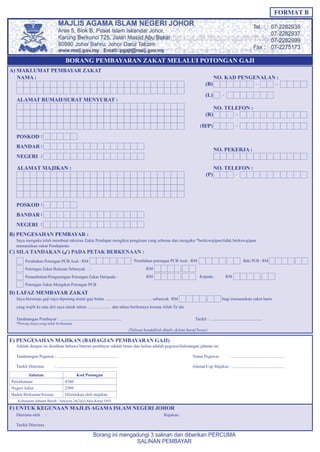 BORANG POTONGAN ZAKAT MAJLIS AGAMA ISLAM JOHOR (MAIJ) FORMAT B | PDF