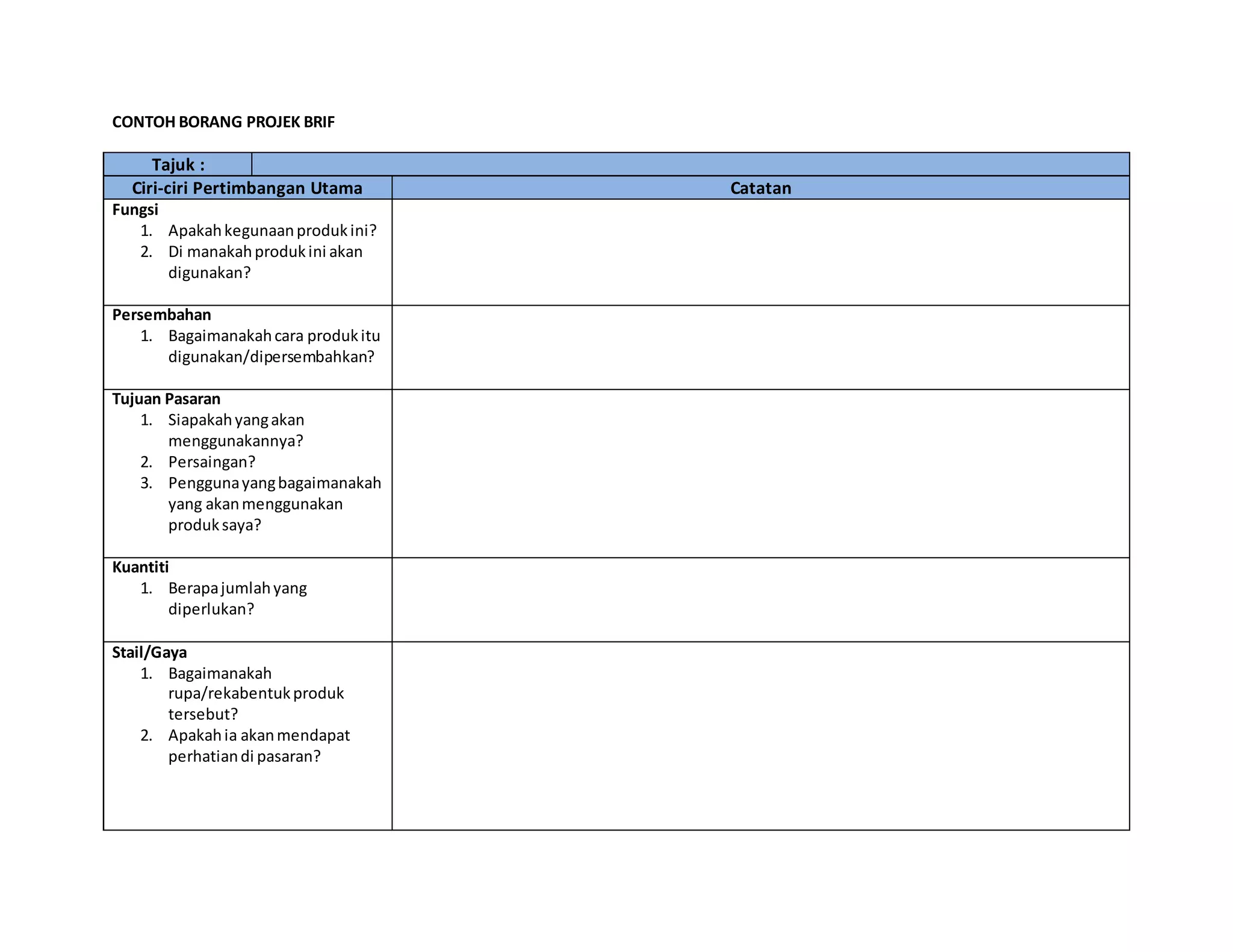 Borang projek brief | DOCX