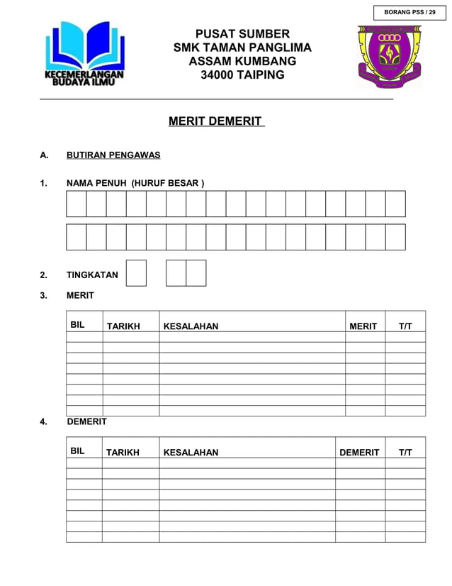 Borang pss 29 merit demerit 2010 | PDF