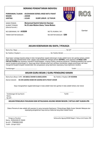 Borang ro1 sofbol | PDF