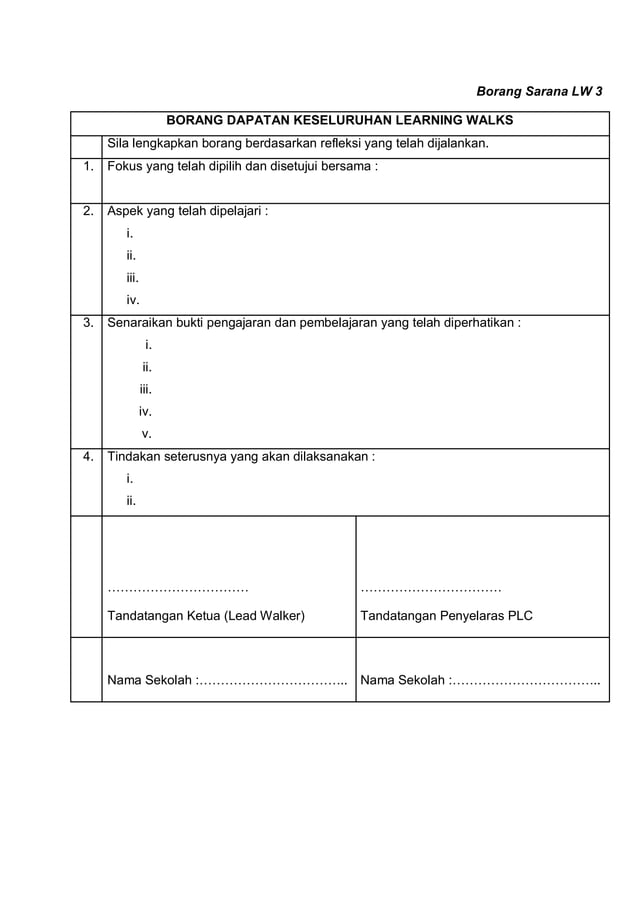 Borang sarana Learning Walk | PDF