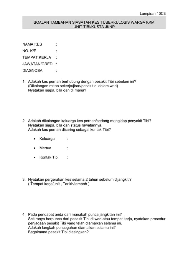 Borang siasatan kes tb warga kkm | DOC