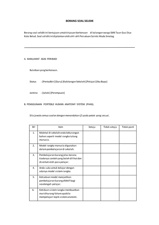 Borang soal selidik phas | DOCX