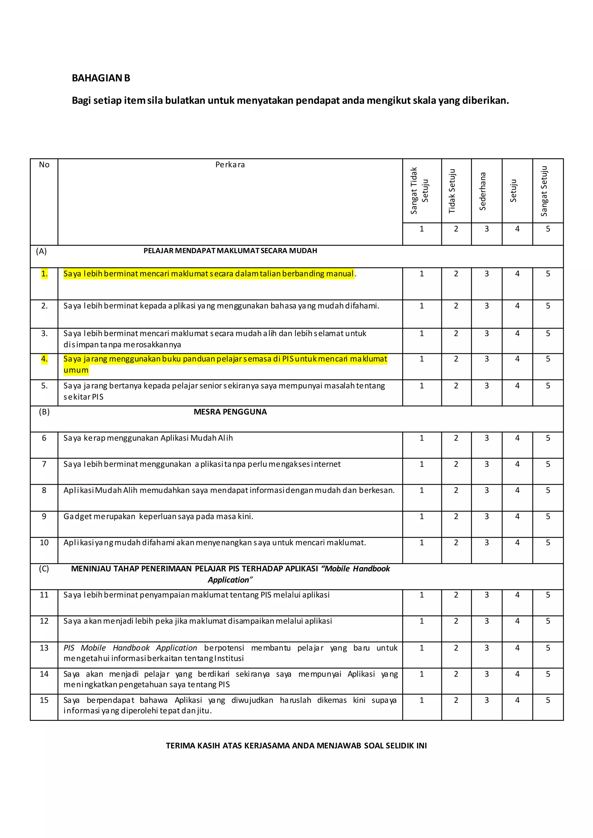 Contoh borang soal selidik | DOCX