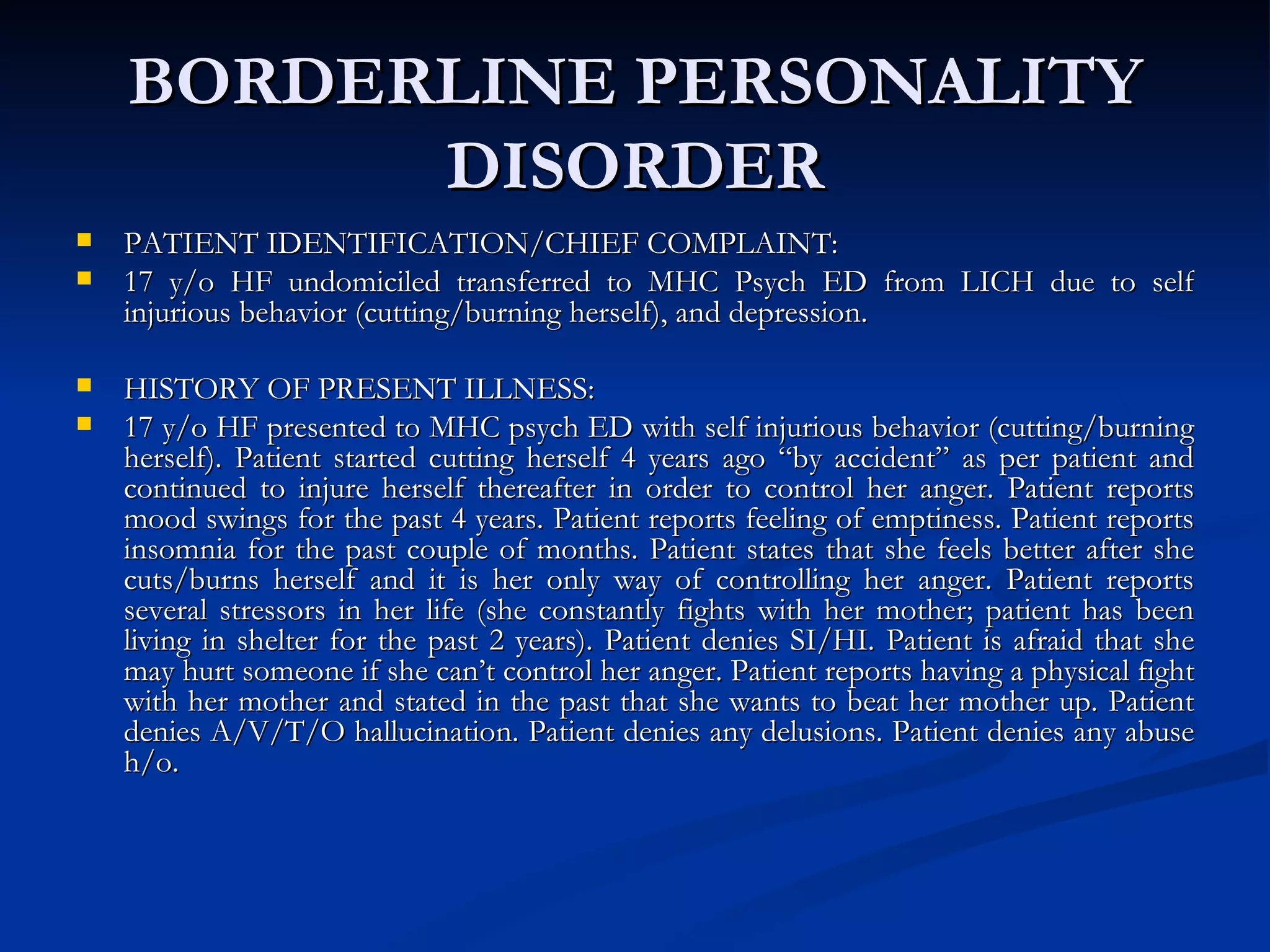 Borderline Personality Disorder | PPT