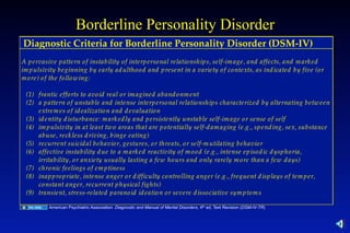 10.29.08: Cluster B - Borderline Personality Minilecture | PPT