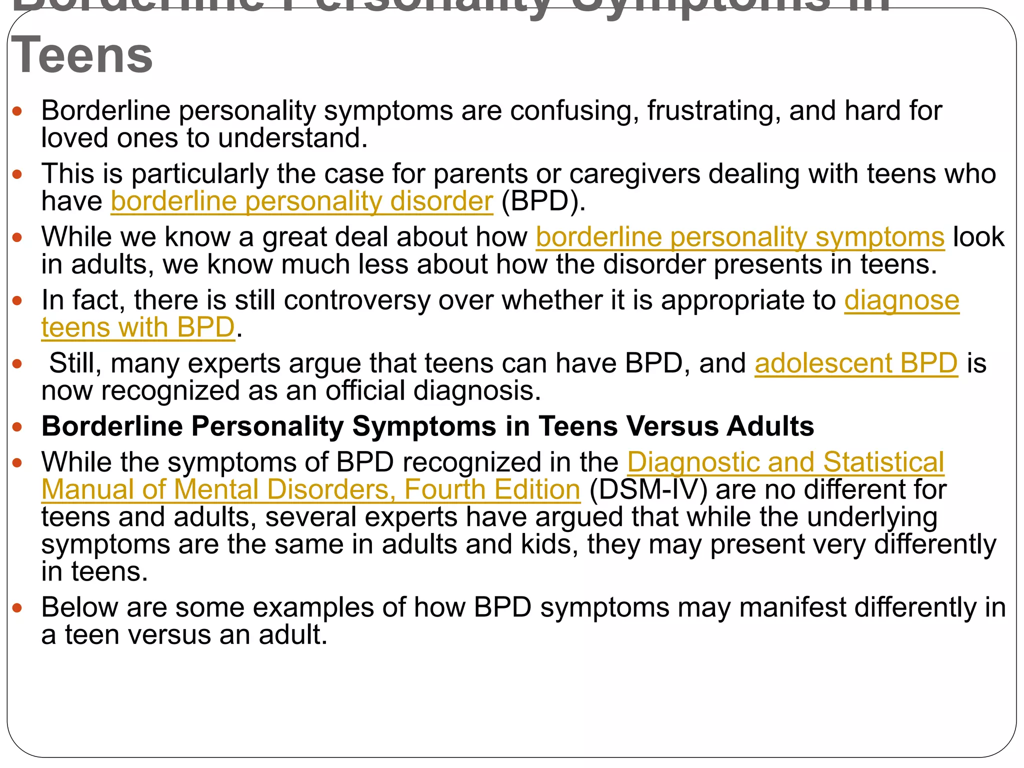 Borderline personality symptoms in teens | PPTX