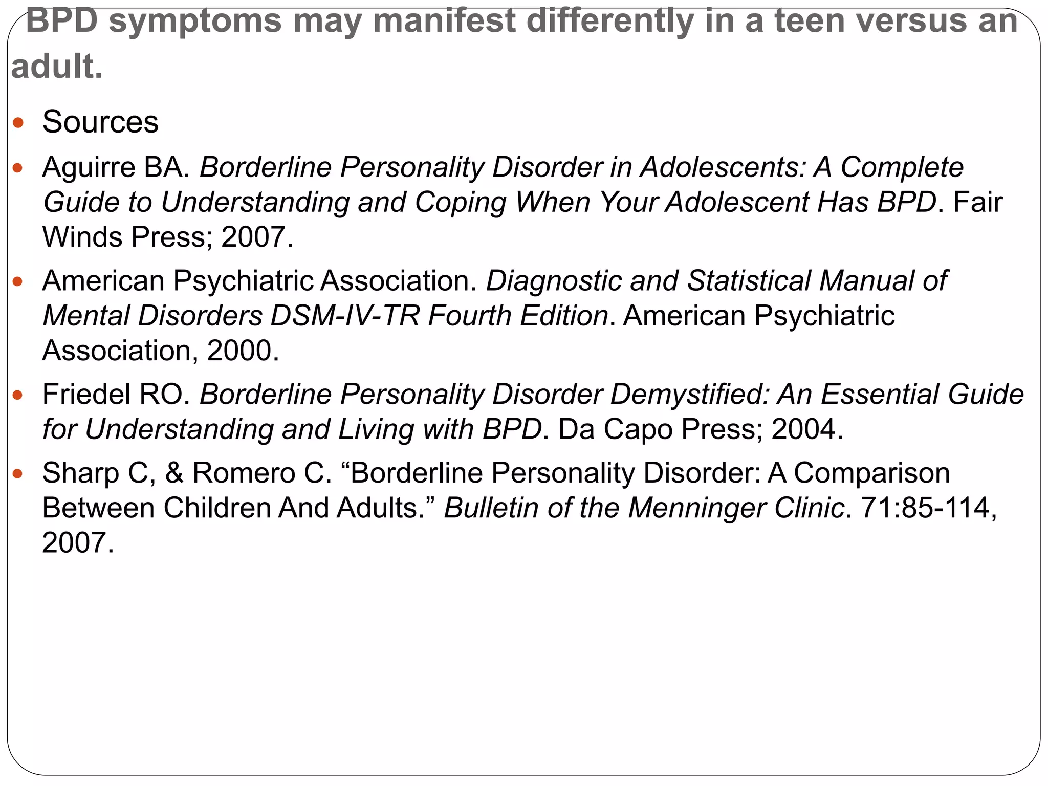 Borderline personality symptoms in teens | PPTX