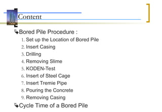 bored pile construction methodology, practical issues | PPT