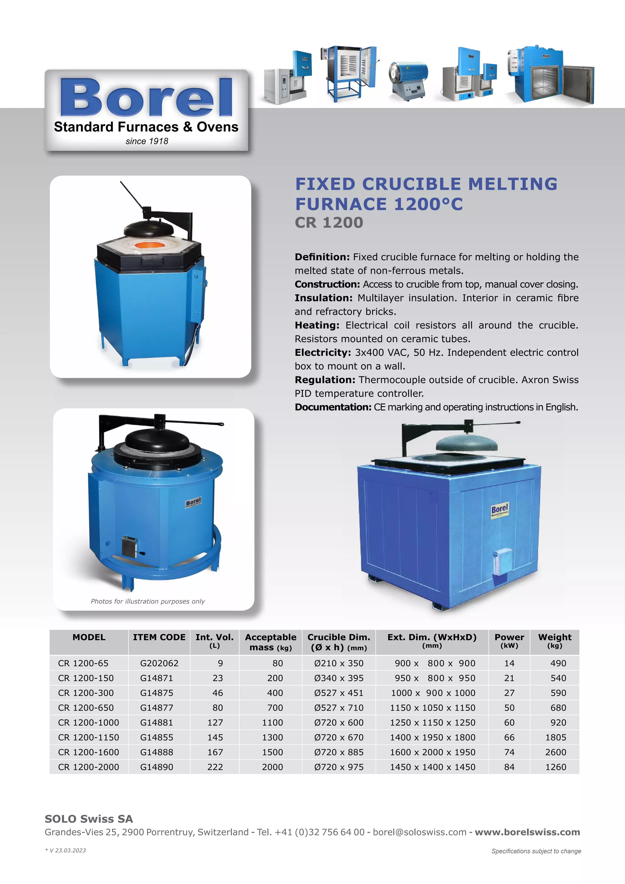Borel Swiss Fixed Crucible Melting Furnace 1200°C | PDF