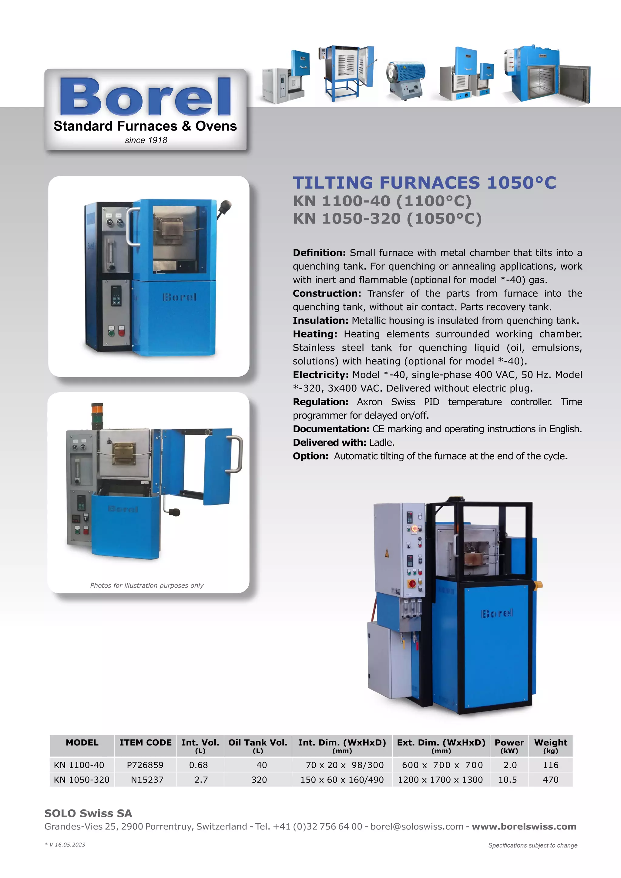 Tilting furnaces Borel Swiss 1050°C | PDF