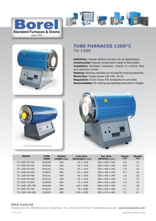 Tube furnaces Borel Swiss 1200°C | PDF