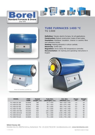 Tube furnaces Borel Swiss 1400°C | PDF