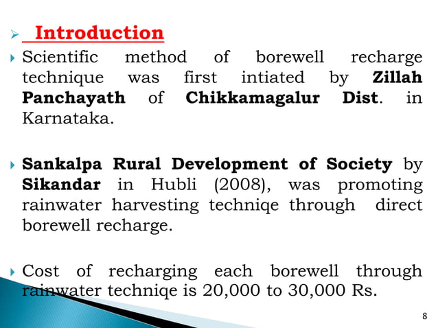 BOREWELL RECHARGE TREATMENT METHODS BY POOJA K | PPTX | Geology | Science