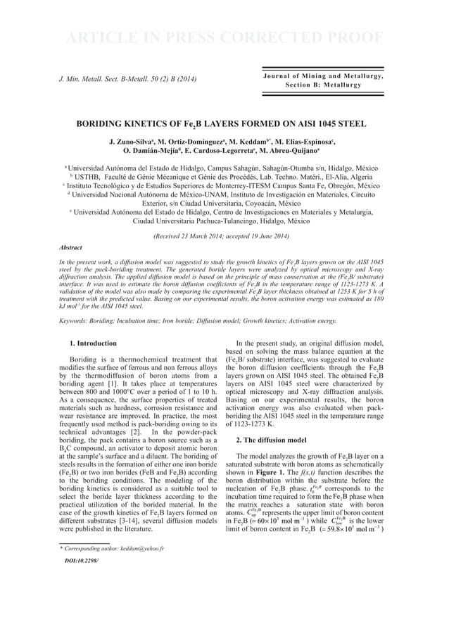 Boridign kinetics fe2 b layers formed on aisi 1045 steel | PDF