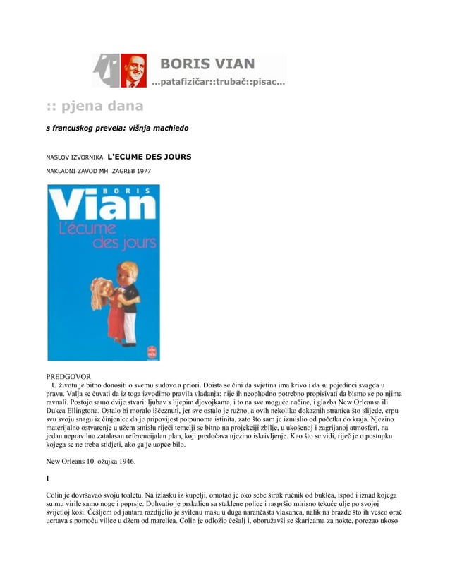 Boris vian pjena dana | PDF