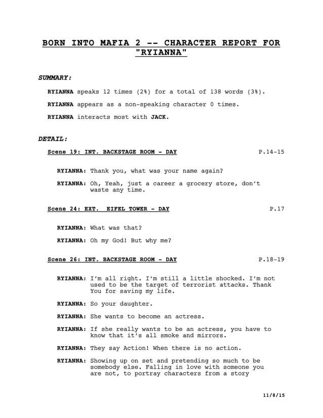 Born into Mafia 2 character report for ryianna | PDF