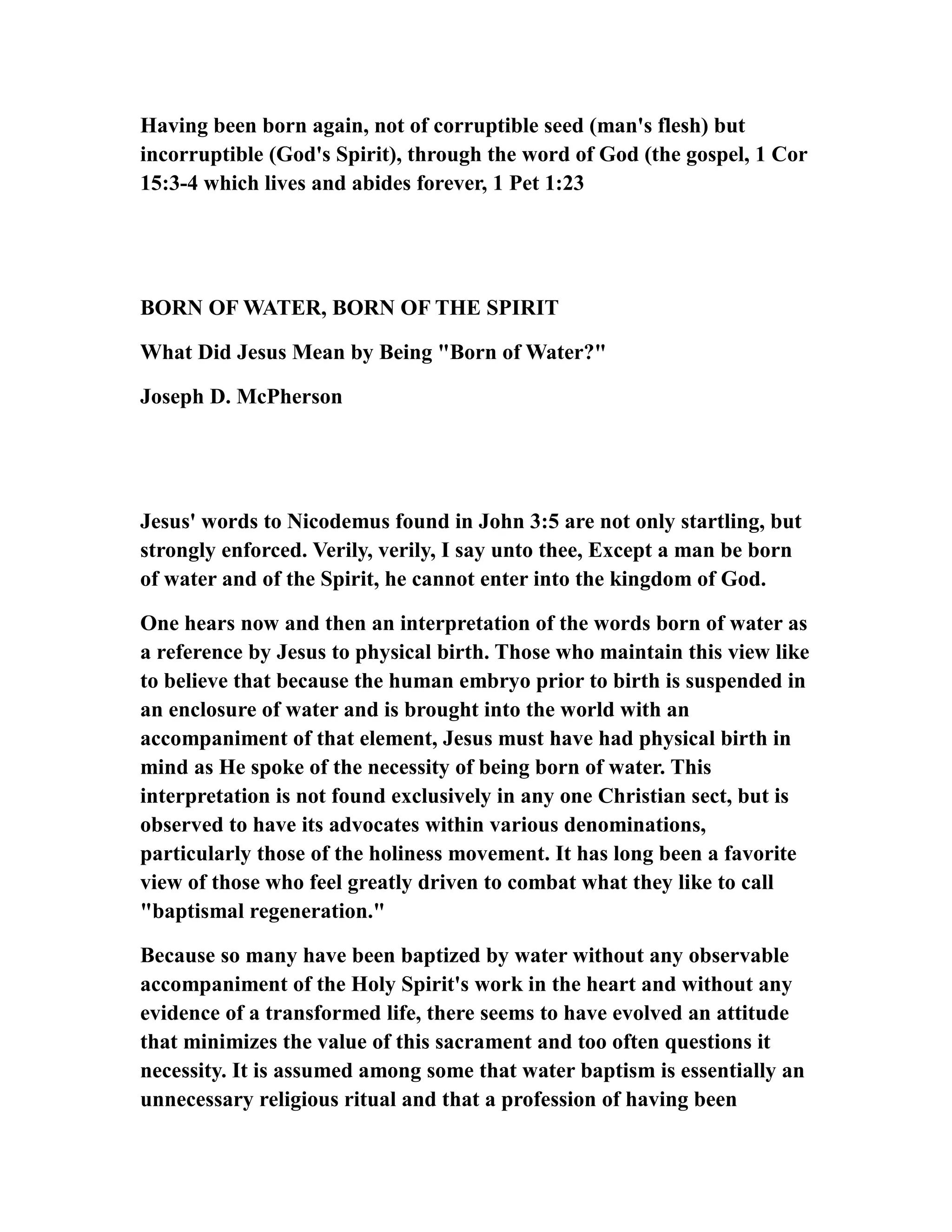 Born of water and the holy spirit | RTF