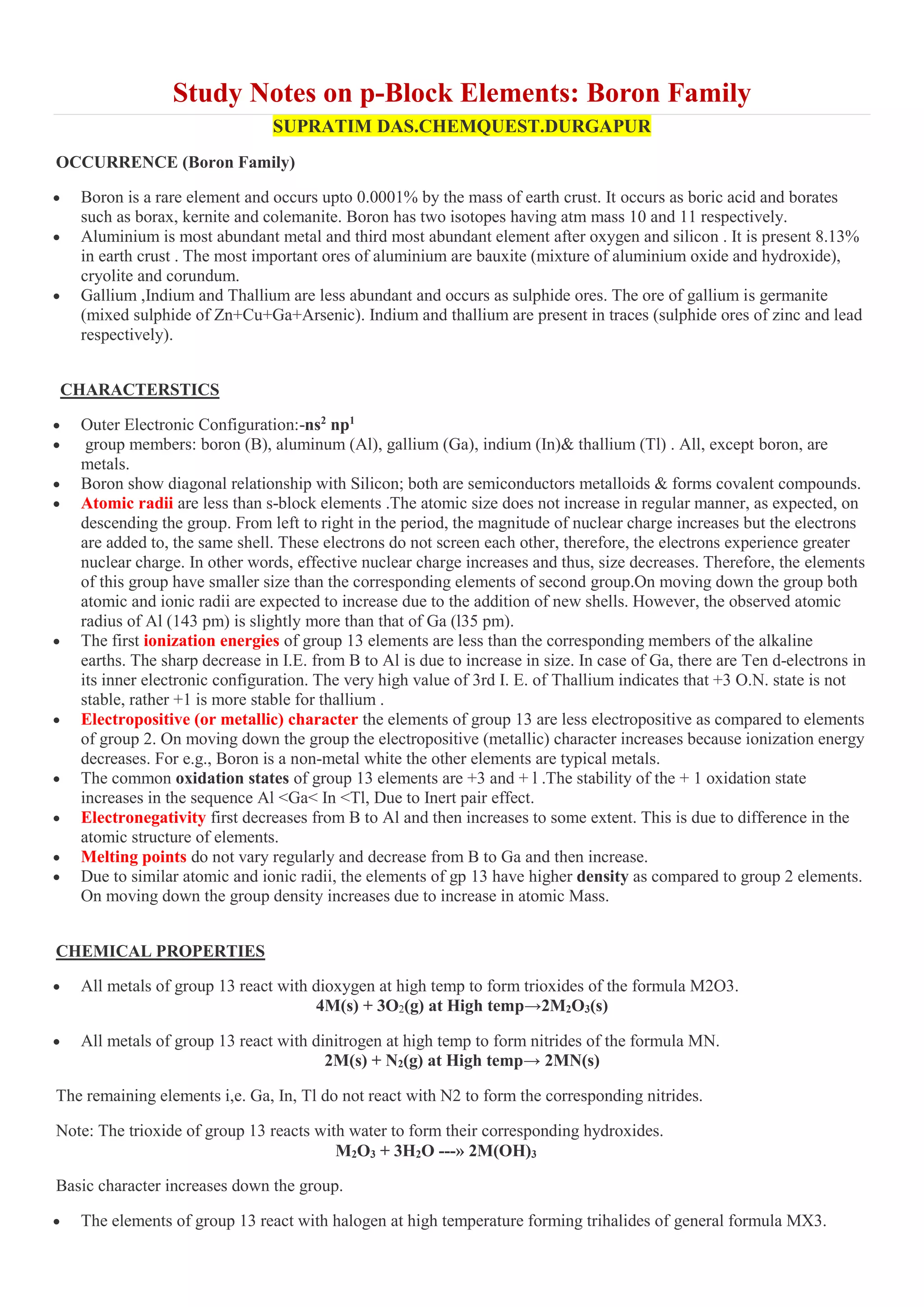 Boron family (Class 11) | PDF