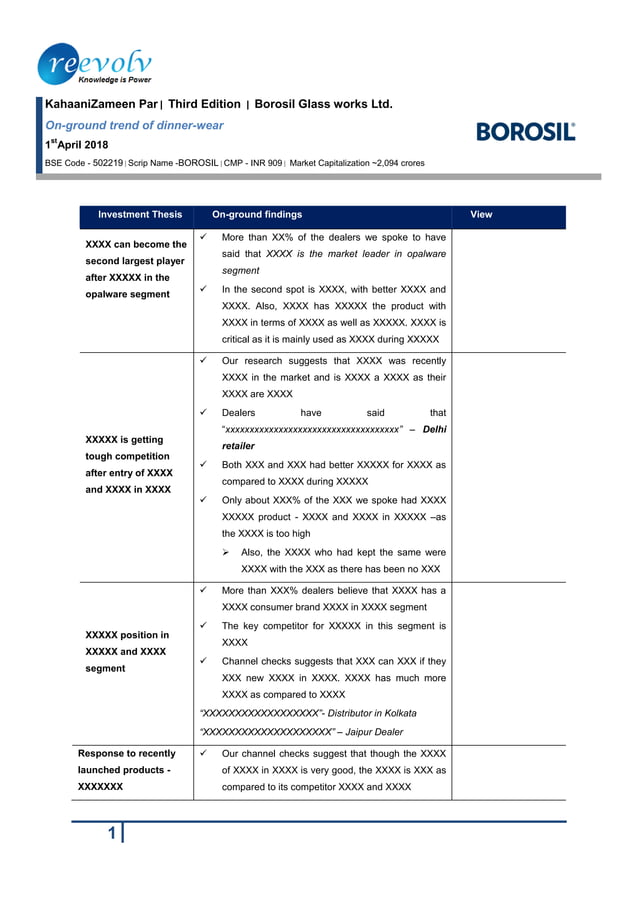 Sample - Borosil report april 1, 2018 | PDF