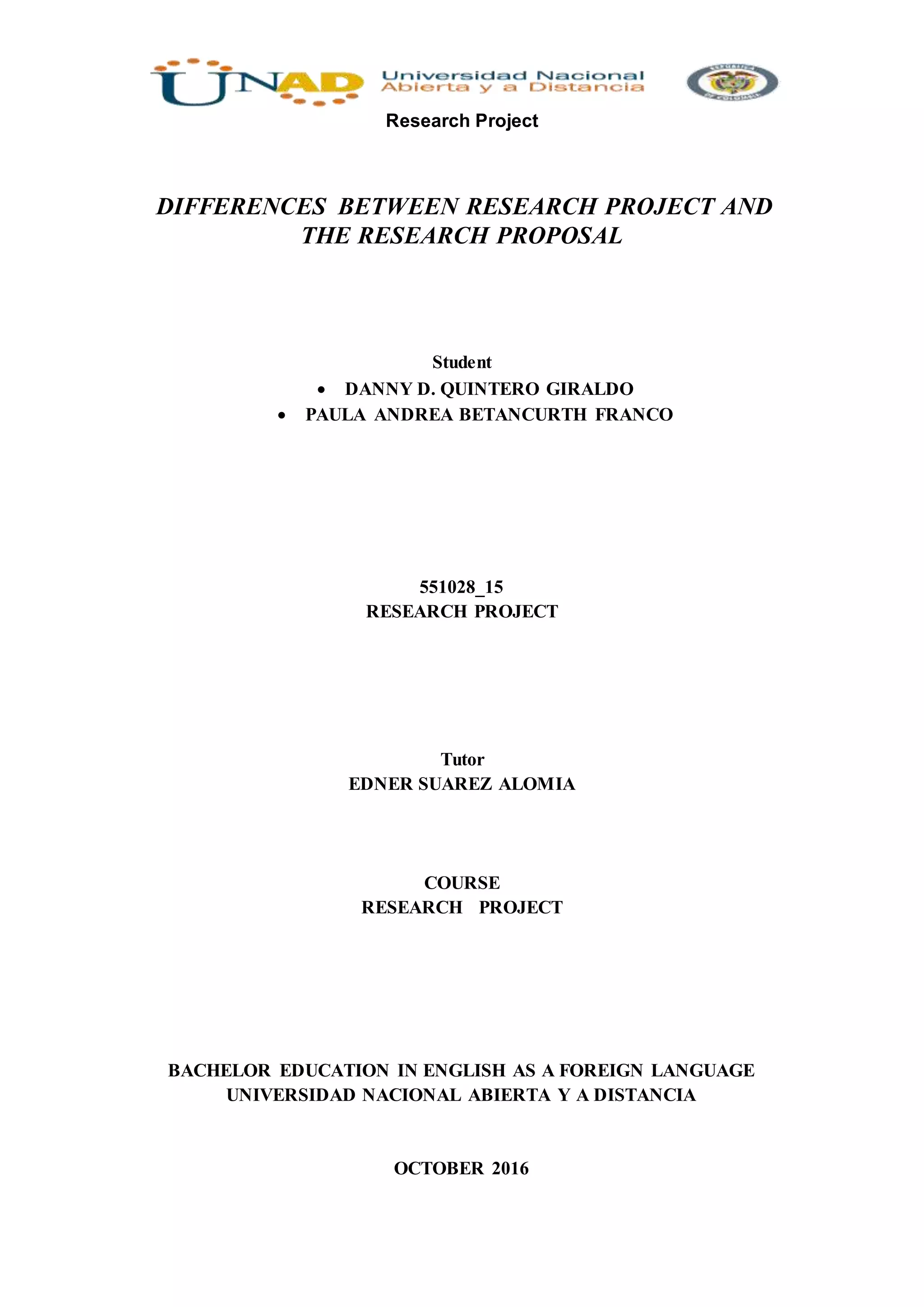 Borrador...differences between research project and the research proposal (3) (1) | DOCX