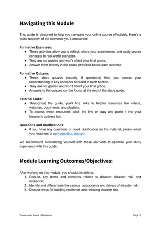 Basic Resilience Study Guide and Disaster Risk Management | PDF