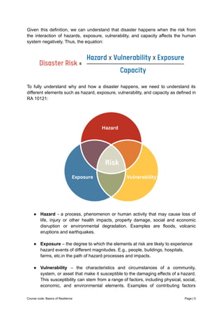 Basic Resilience Study Guide and Disaster Risk Management | PDF