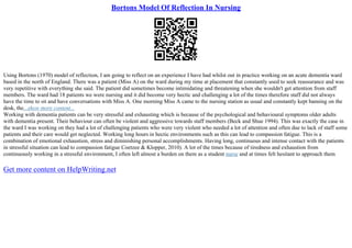 Bortons Model Of Reflection In Nursing | PDF